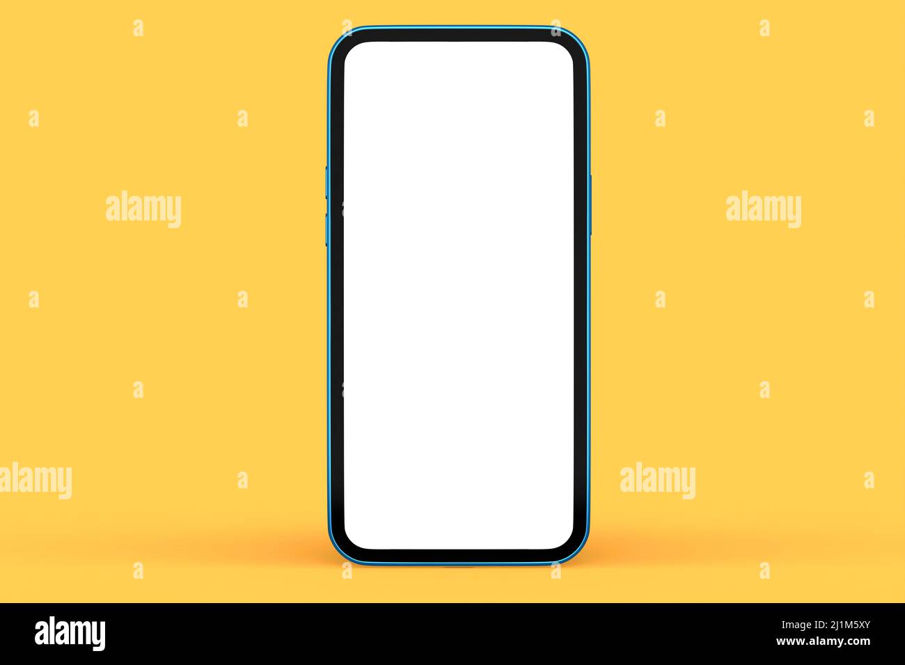 Realistic blue smartphone with blank white screen isolated on orange ...