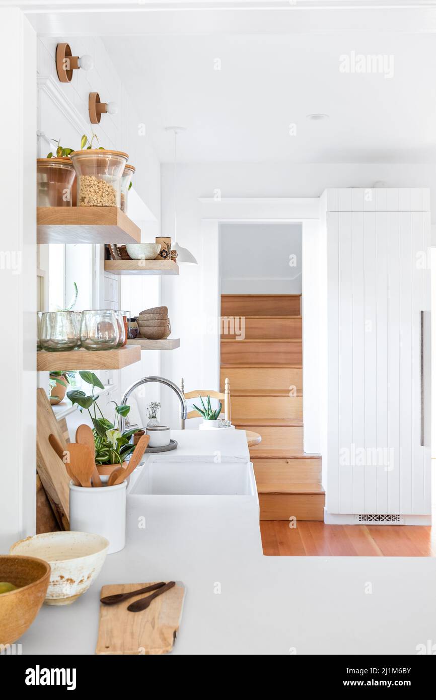 Bright Boho Minimalist Style Kitchen Stock Photo - Alamy