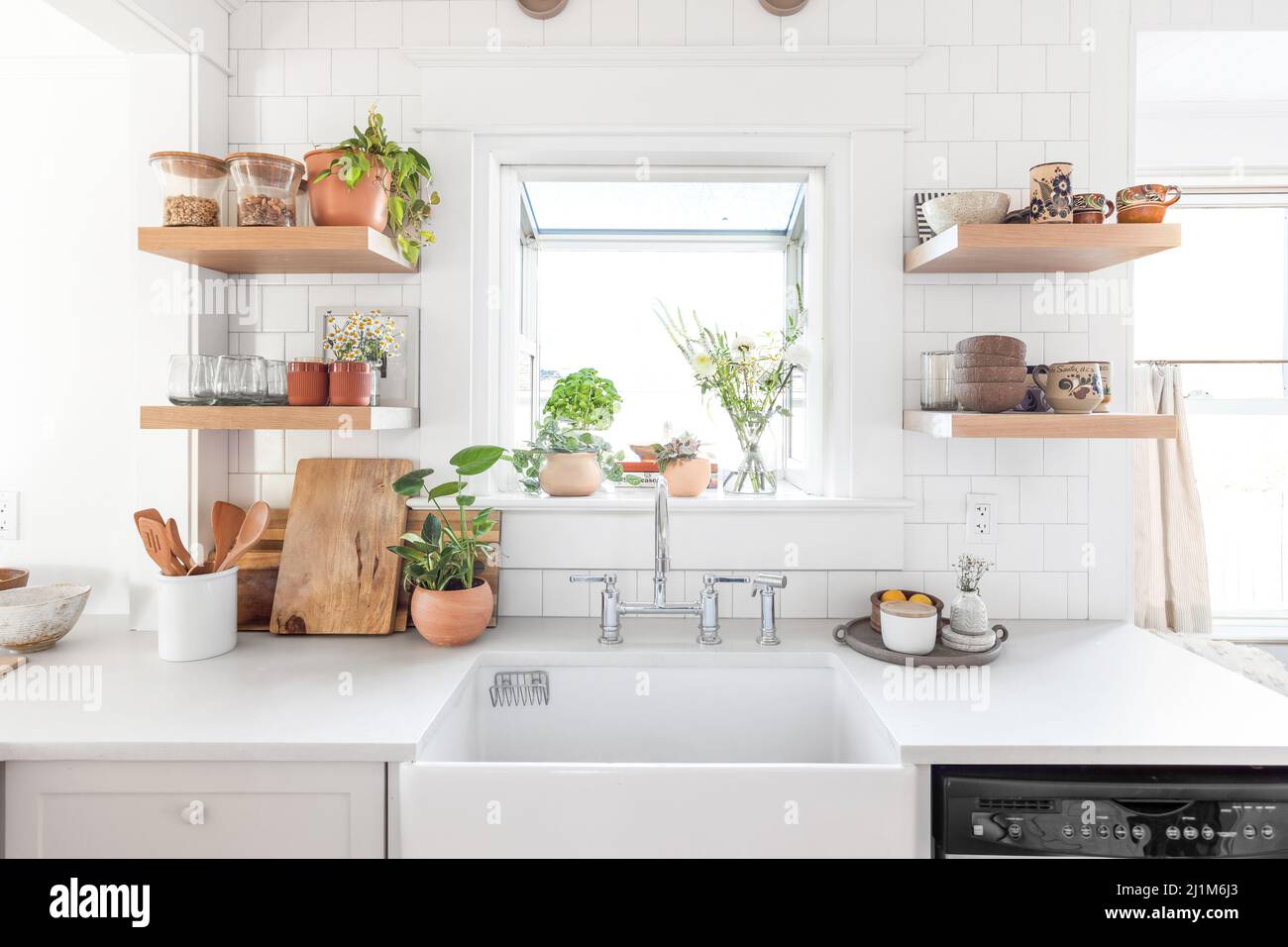 Bright Boho Minimalist Style Kitchen Stock Photo - Alamy