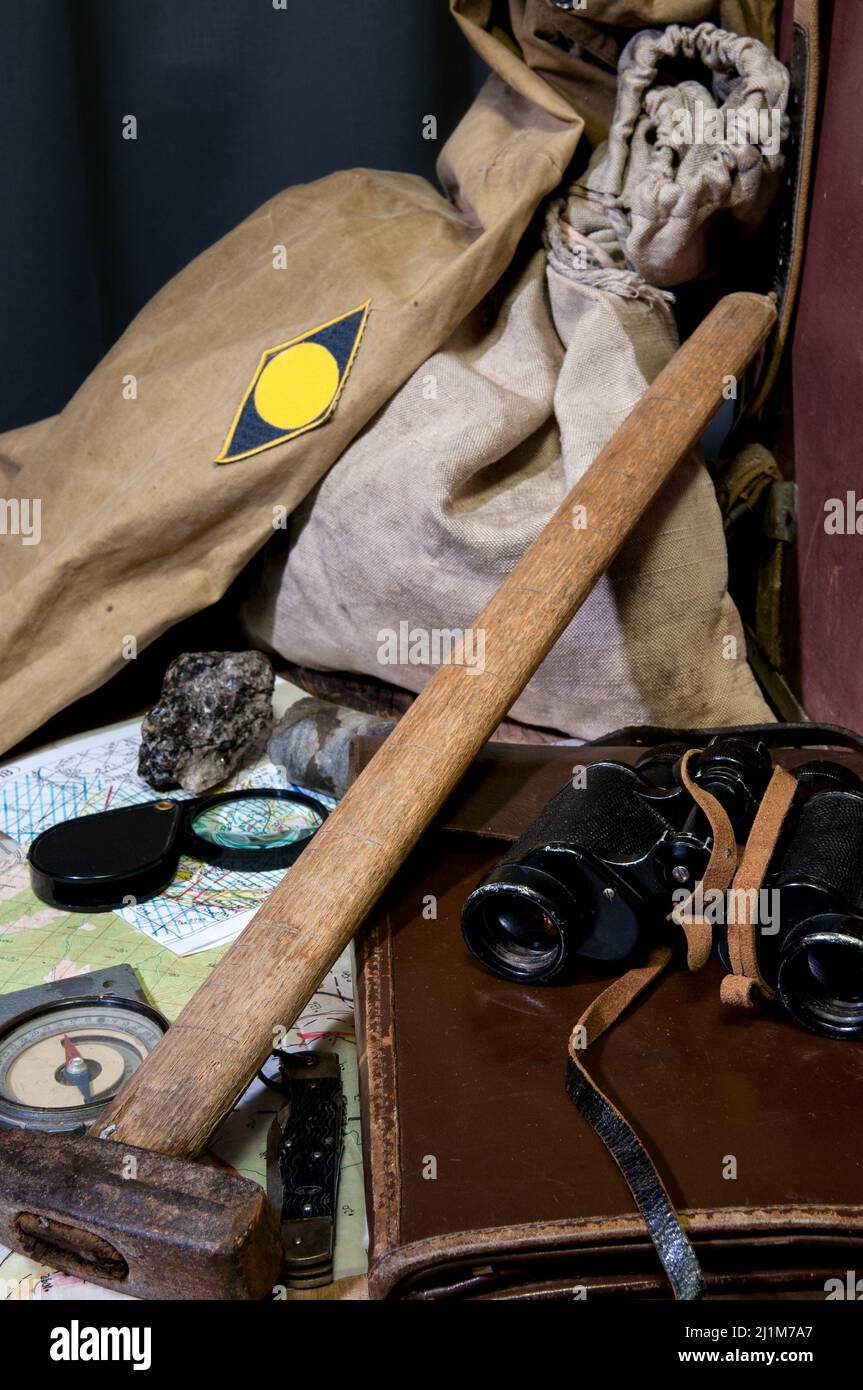 Still life with tools of a field geologist - field vintage geology ...