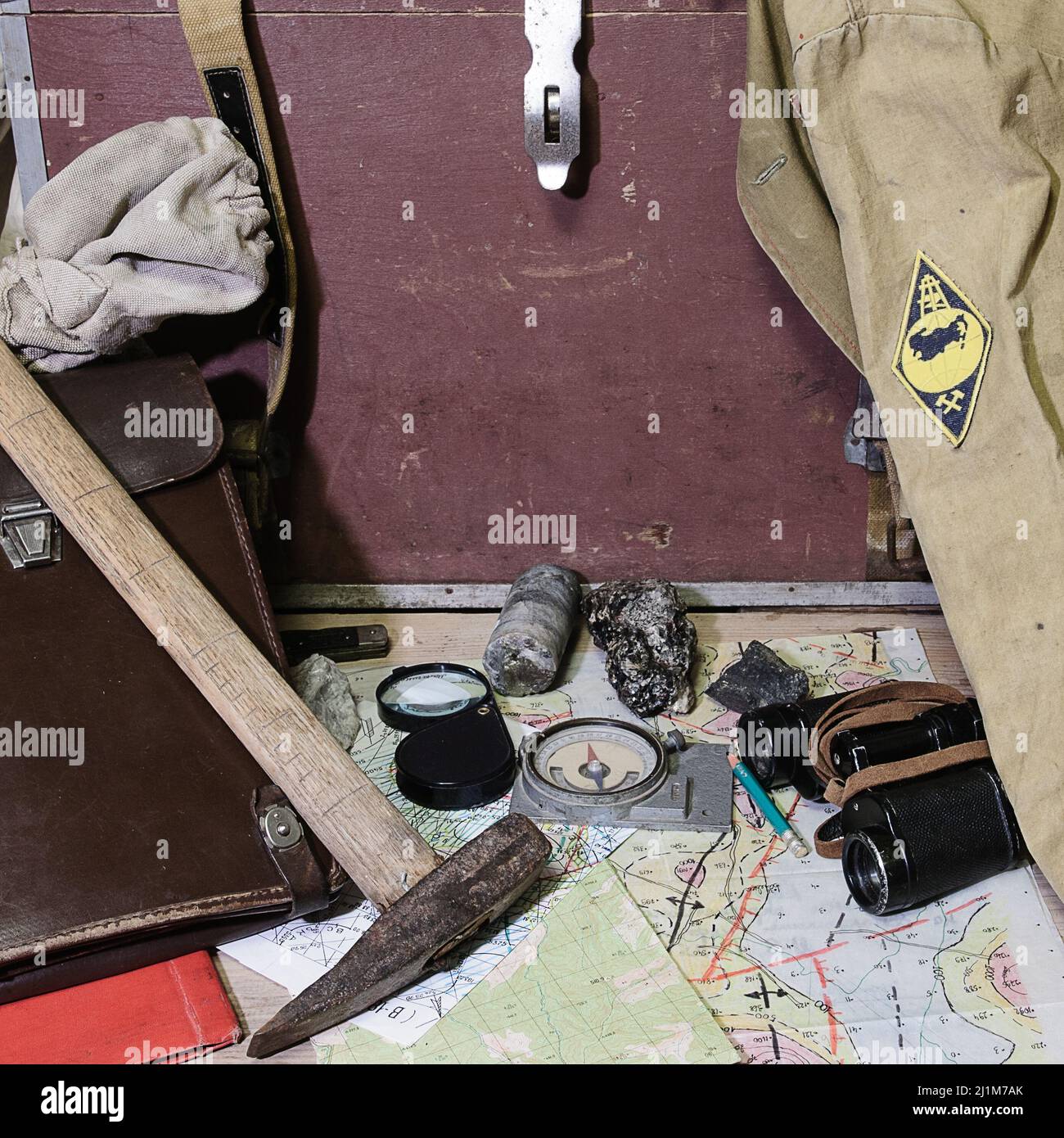 Still life with tools of a field geologist - field vintage geology ...