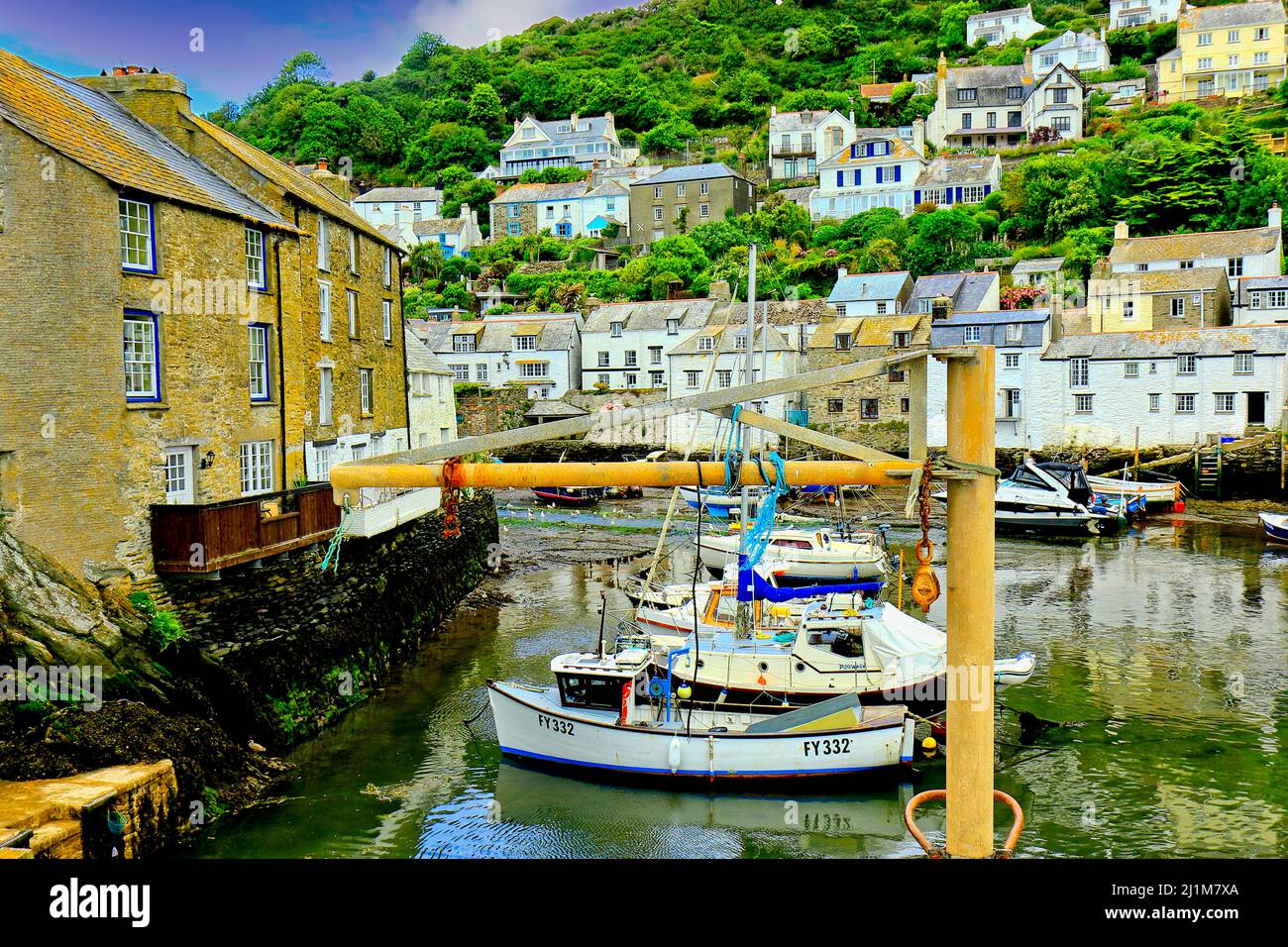 Boats in the Harbour at Polperro Stock Photo - Alamy