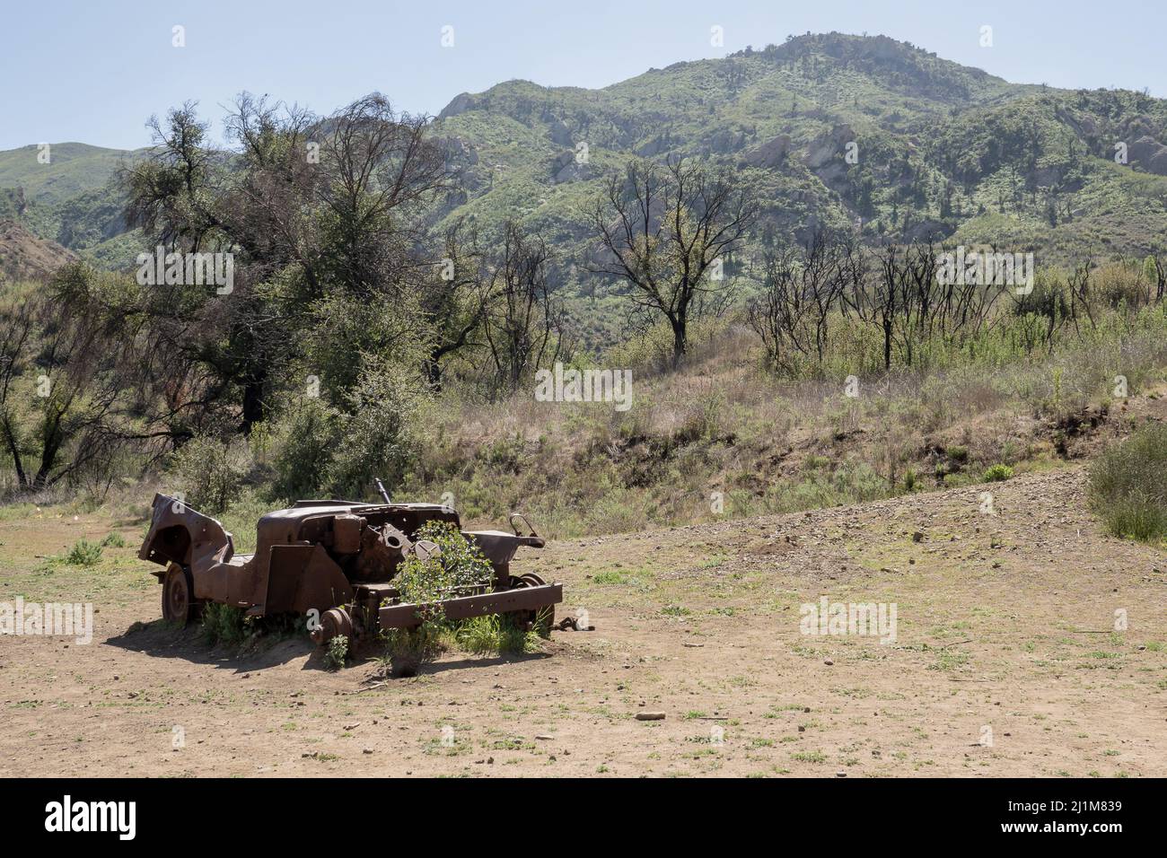 A burned out jeep sits at the M*A*S*H site in Malibu Creek State Park ...