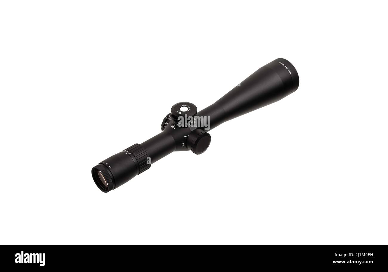 Modern black optical sight. Optical device for aiming at long distances ...