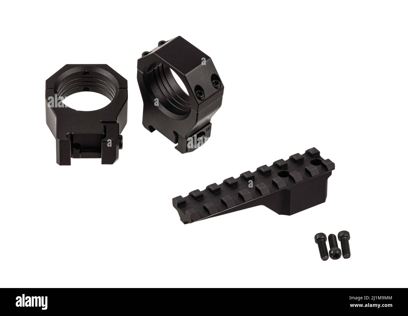 Quick disconnect mount made for holding a scope on a rifle isolated on ...