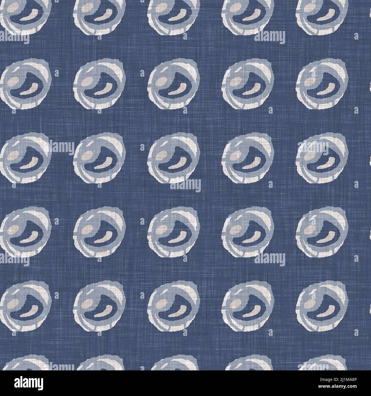 French blue doodle motif linen seamless pattern. Tonal country cottage ...