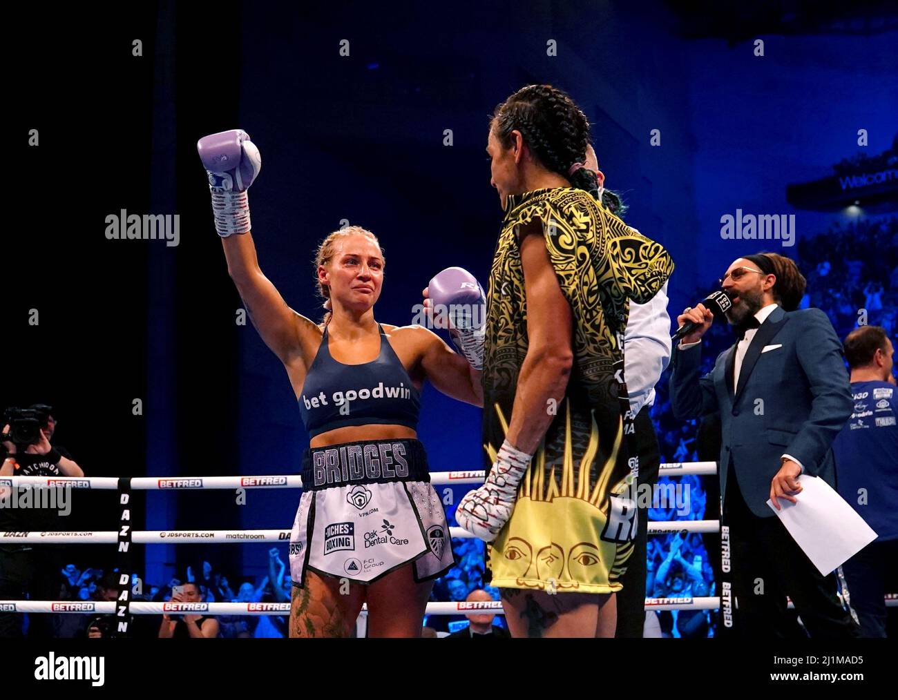 Ebanie Bridges (left) celebrates after winning her IBF World ...