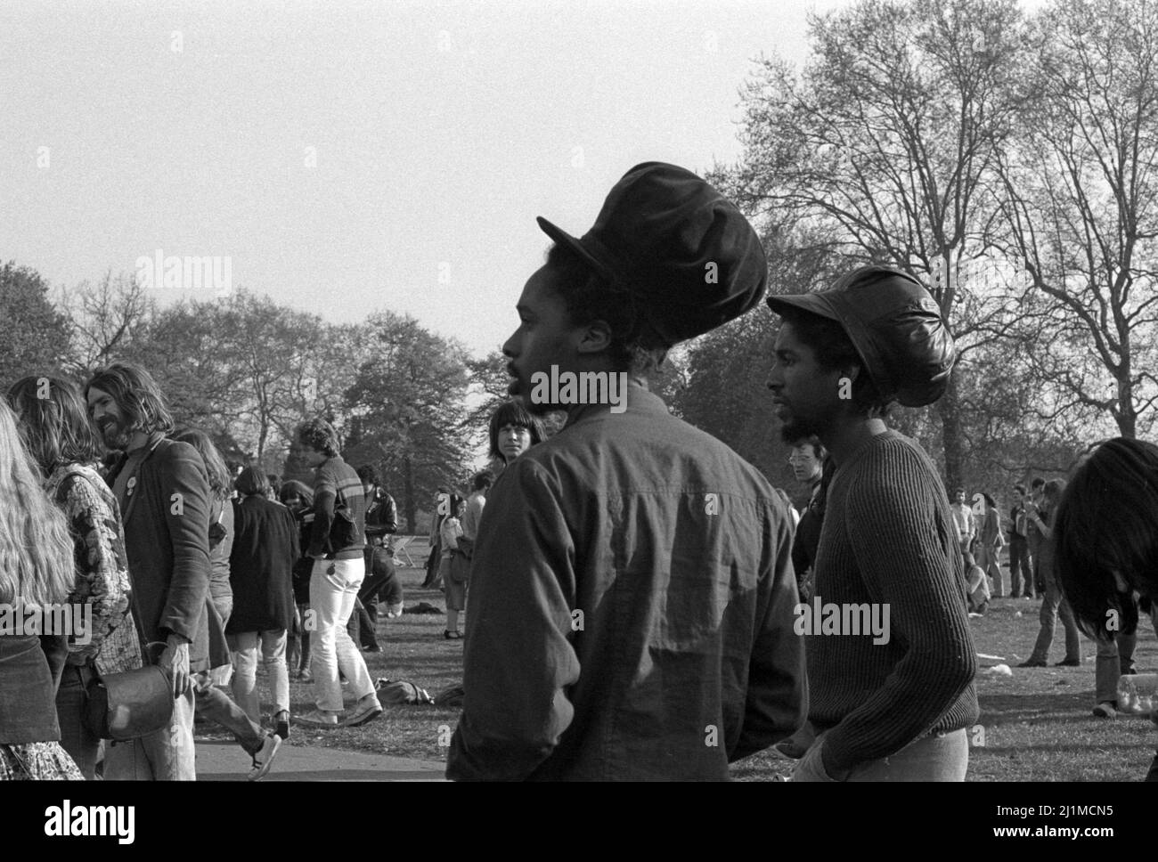 Rastafari men at a Liberate Cannabis demo in Hyde Park, London, England ...