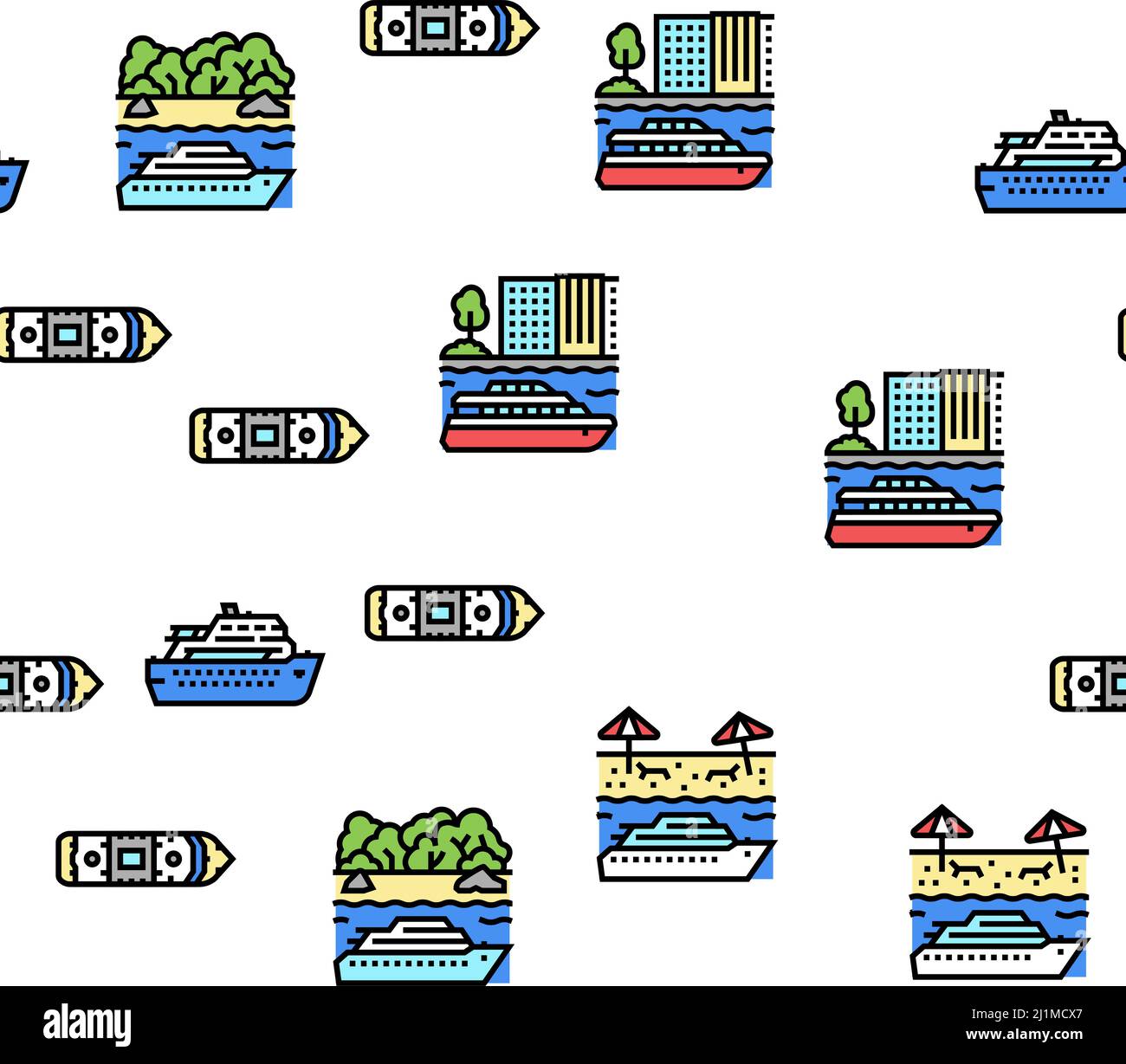 Cruise Ship Vacation Enjoyment Vector Seamless Pattern Stock Vector ...