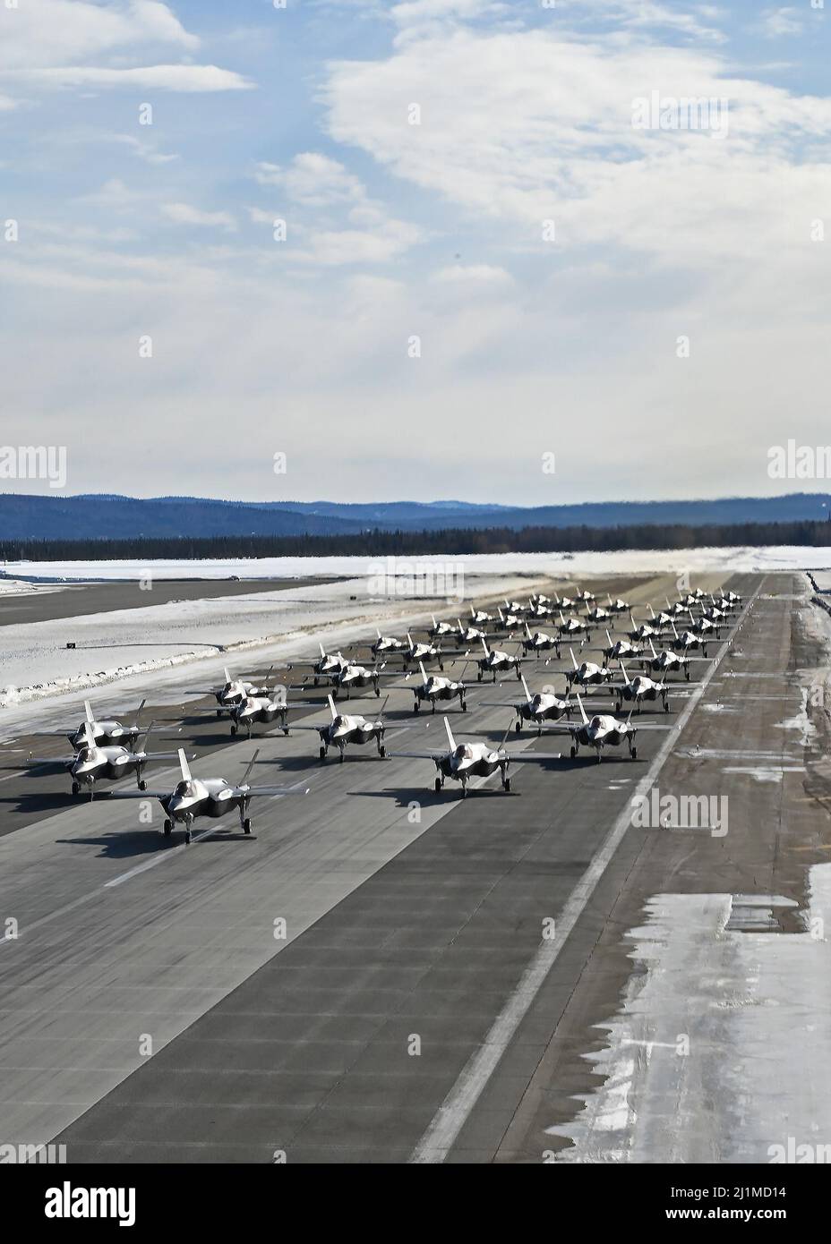 A formation of 42 F-35A Lightning II’s, 354th Fighter Wing, during a ...