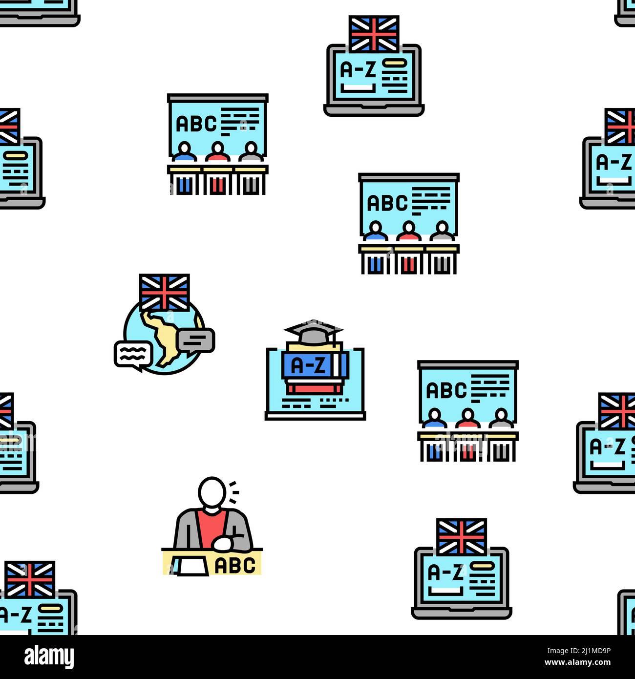 English Language Learn At School Vector Seamless Pattern Stock Vector ...