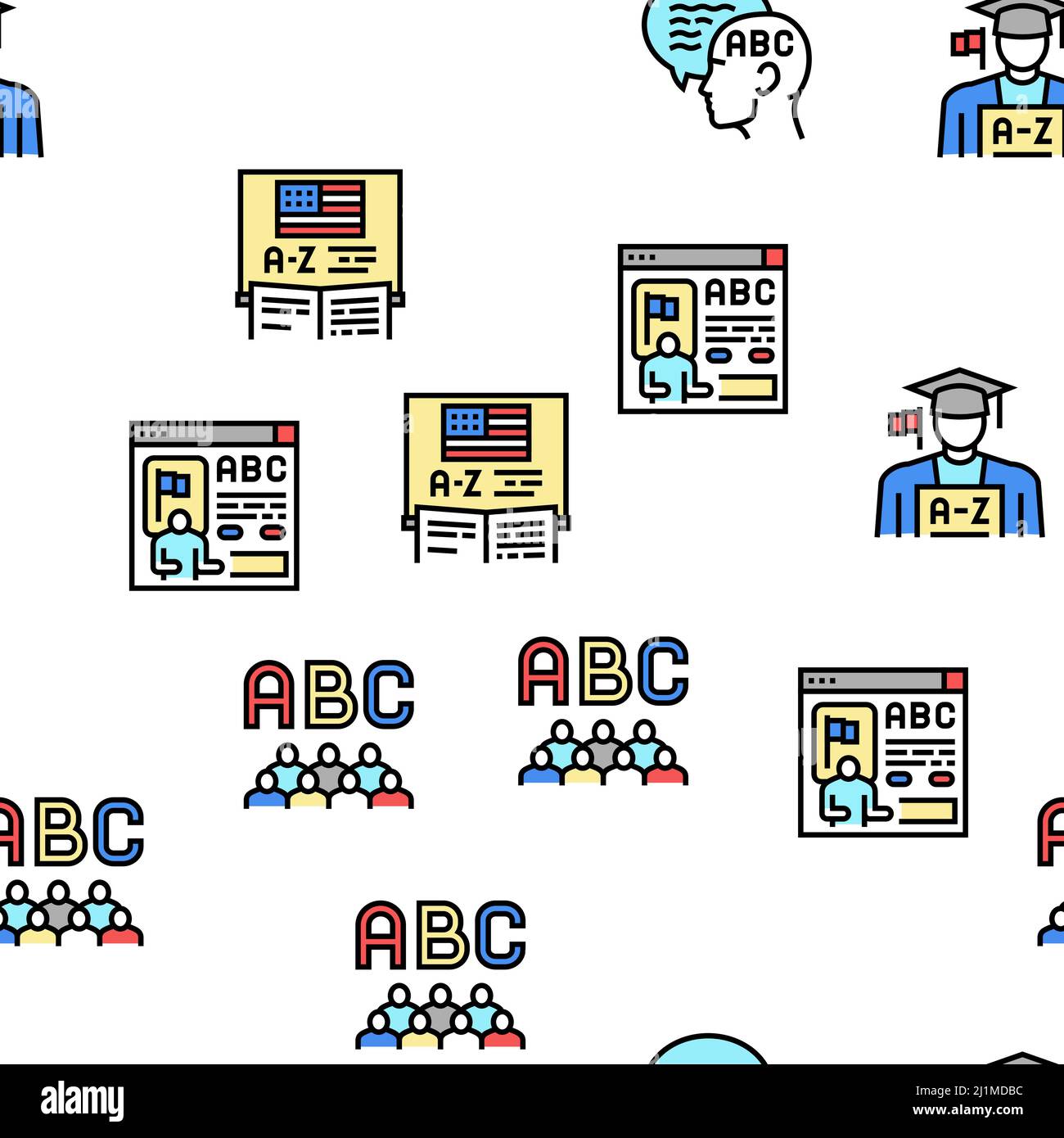 English Language Learn At School Vector Seamless Pattern Stock Vector ...