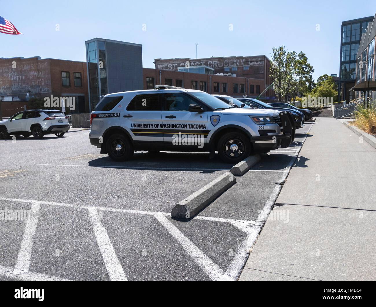 Tacoma, WA USA - circa August 2021: Angled view of a University of ...