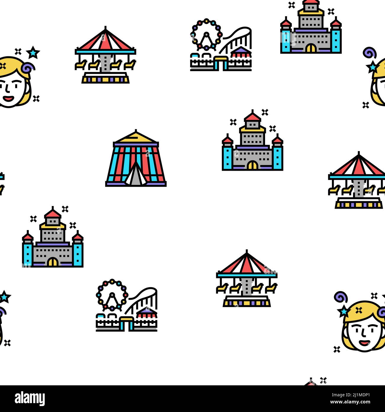 Amusement Park Entertainment Vector Seamless Pattern Stock Vector Image ...