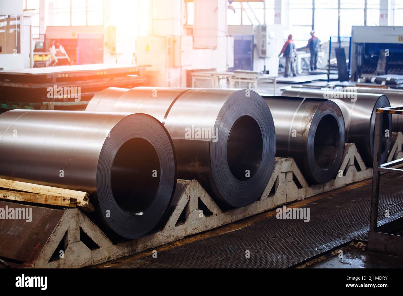Rolls of galvanized steel sheet inside the factory or warehouse Stock ...