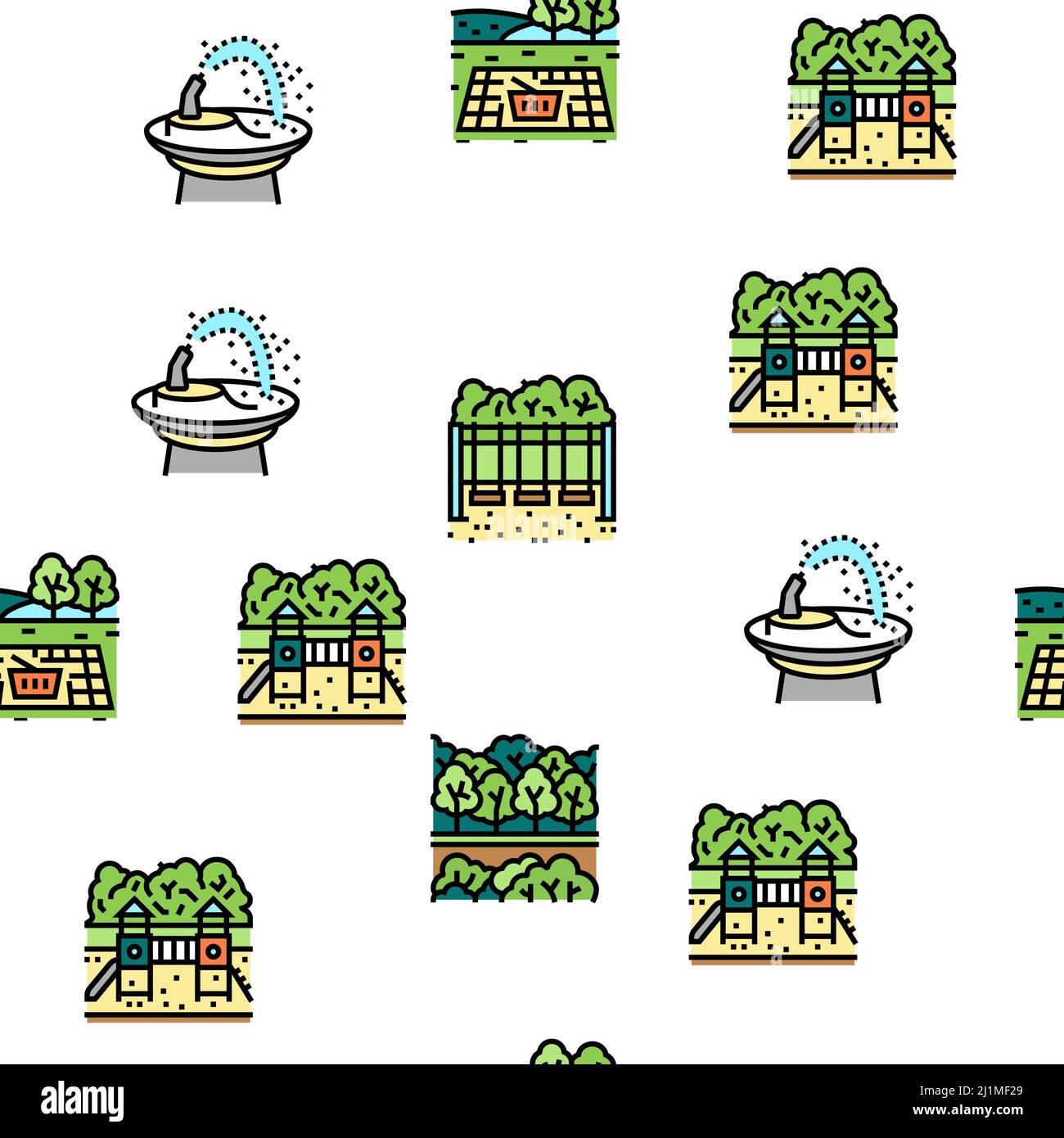 Park Meadow Nature And Playground Vector Seamless Pattern Stock Vector ...