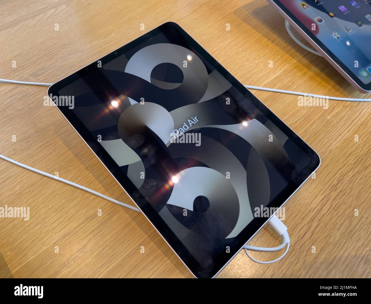 Paris, France - Mar 18, 2022: iPad Air 5 tablet during the sales launch ...