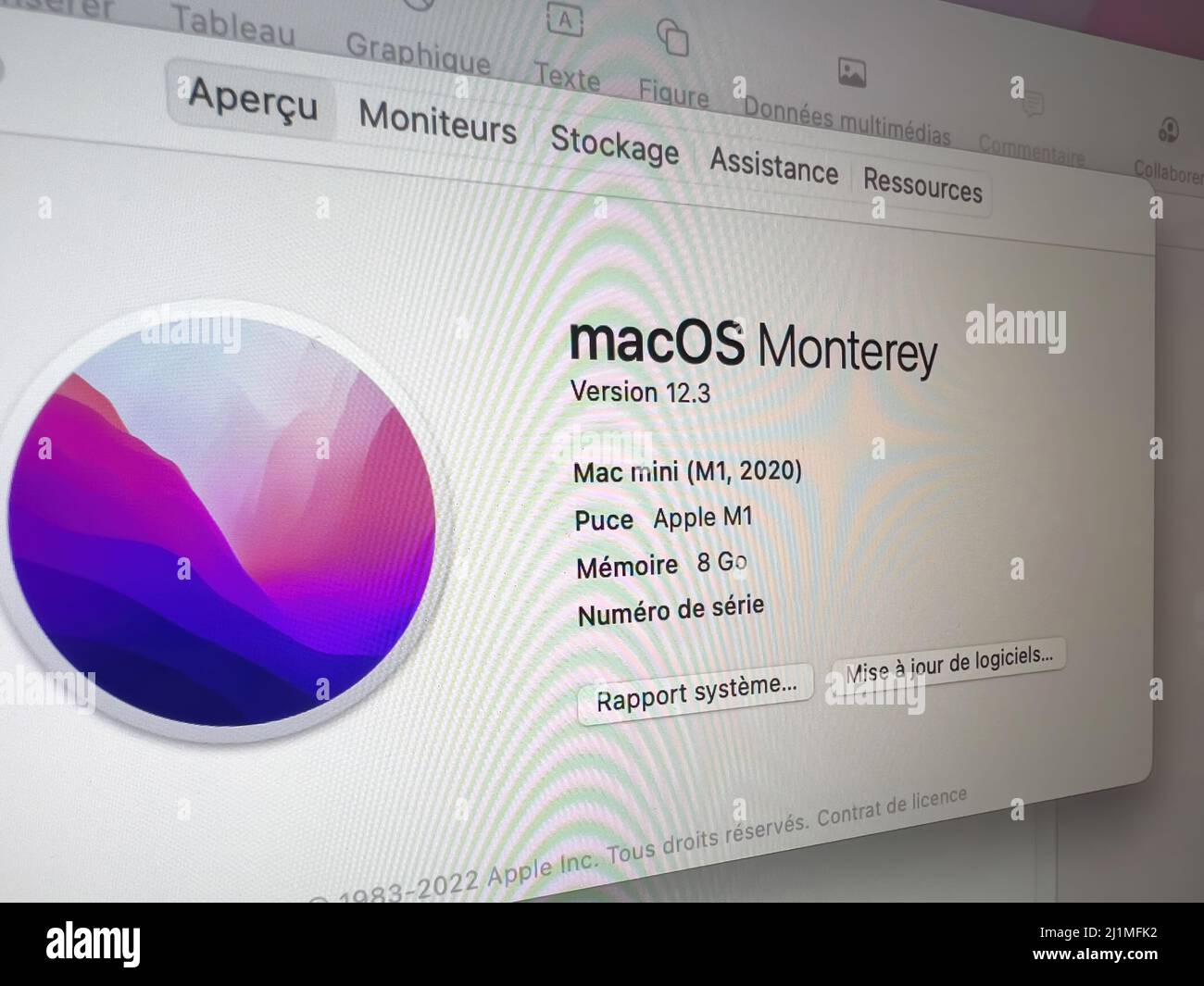 Paris, France - Mar 18, 2022: Close-up of macoS Monterey Version 12.3 ...