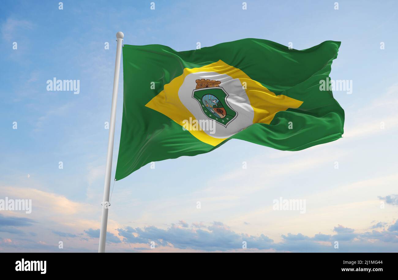 flag of Ceara , Brazil at cloudy sky background on sunset, panoramic ...
