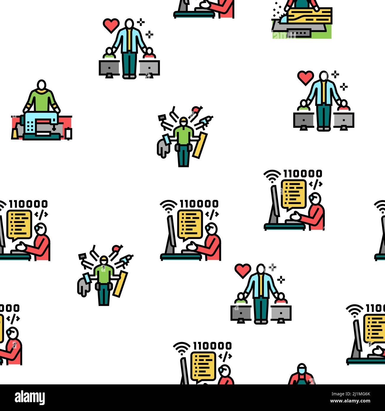 Small Business Worker Occupation Vector Seamless Pattern Stock Vector ...