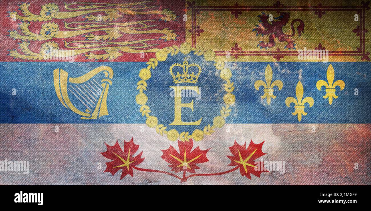 Top view of retro flag of Royal Standard of Canada, Canada with grunge ...