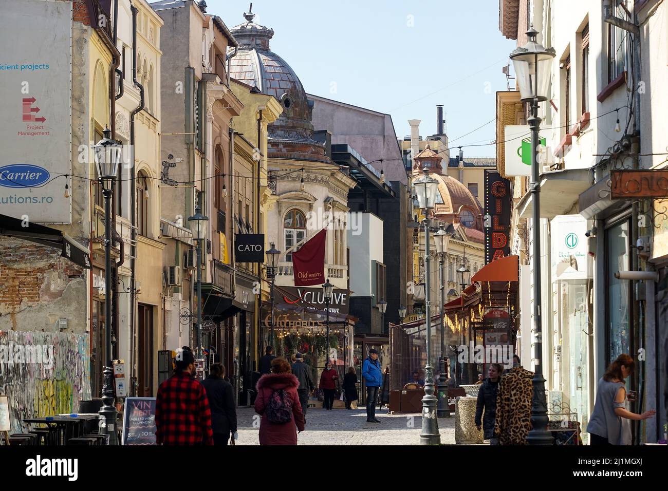 Bucharest, Romania - March 24, 2022: Lipscani, an old-style street with ...