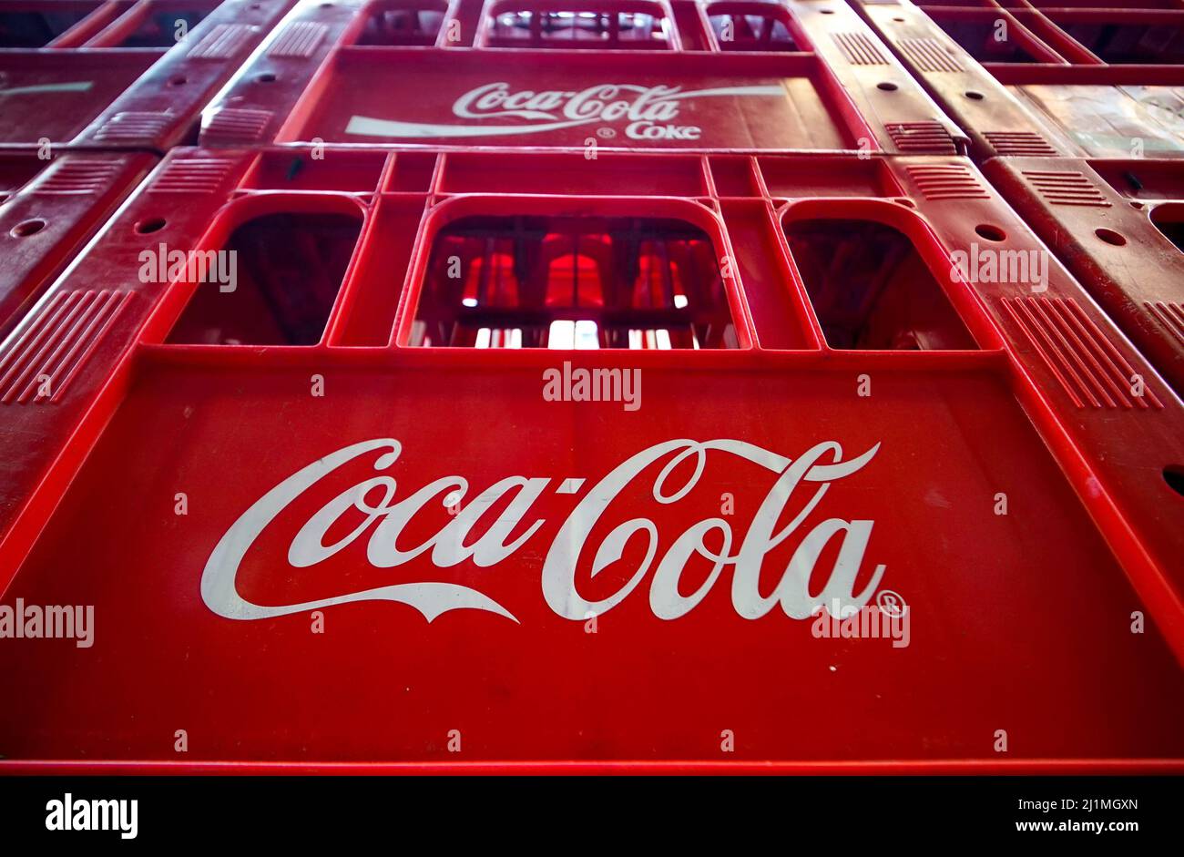 Bucharest, Romania - March 25, 2022: Coca-Cola boxes on a street in ...