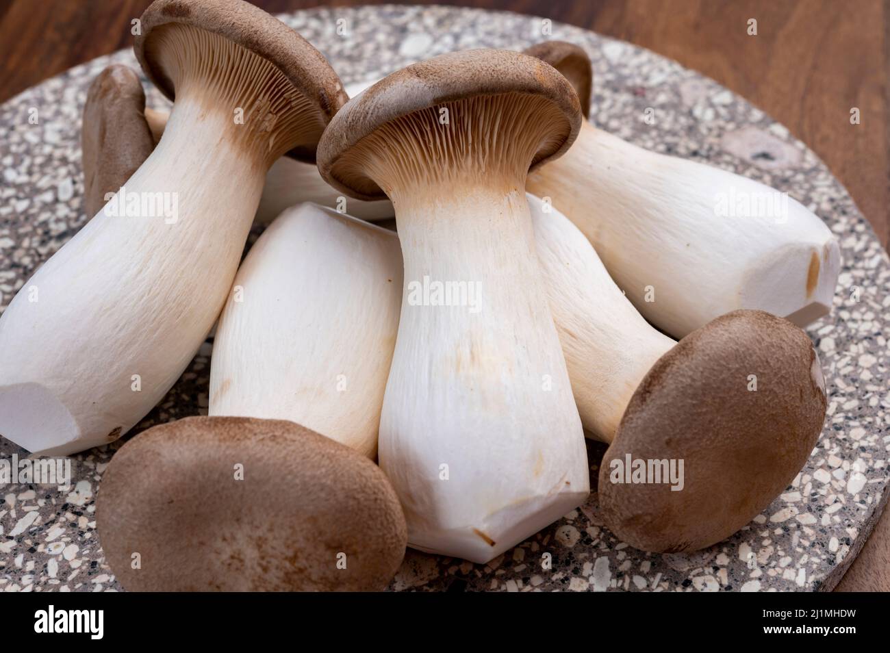 Tasty vegetarian food, fresh organic Pleurotus eryngii king trumpet ...