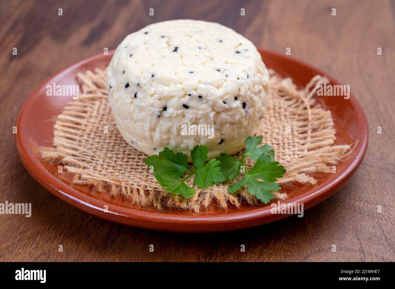 Traditional polish white cheese with black chives seeds made in North ...