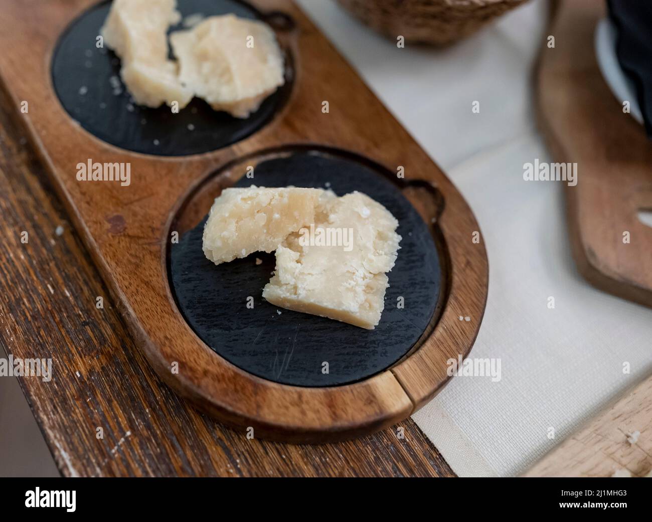 Tasting of different matured and very old parmesan Italian Parmigiano ...