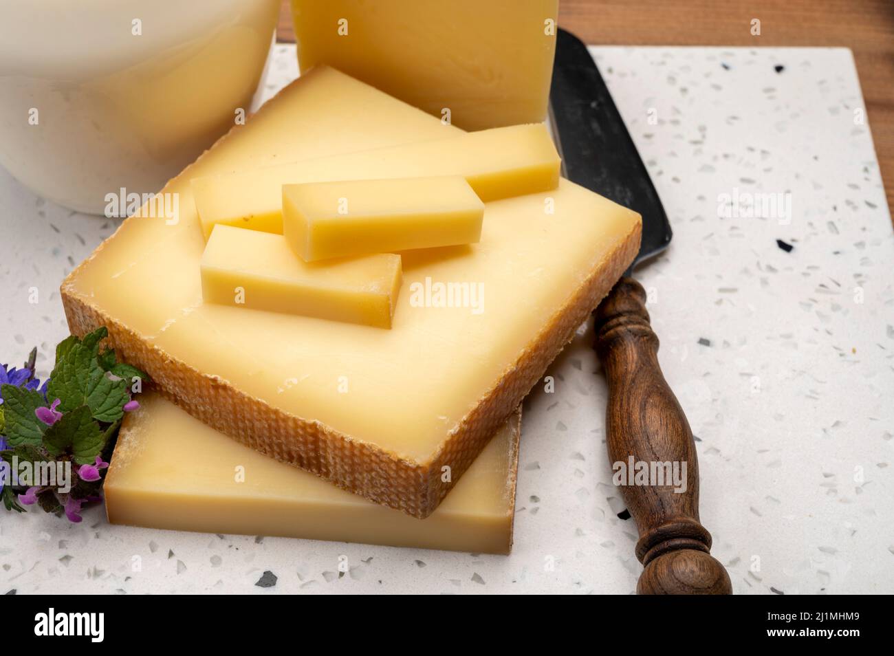 Swiss cheese collection, gruyere cheese made from unpasteurized cow's ...