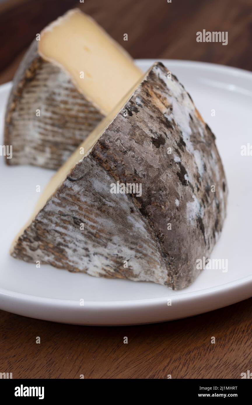 French mountain cheese from Alps, tomme de Savoie, close up Stock Photo ...