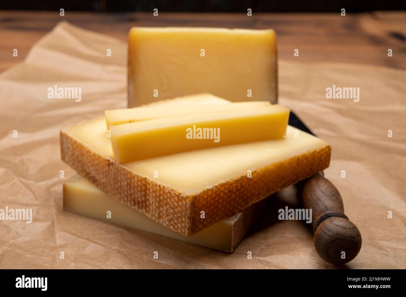 Swiss cheese collection, gruyere cheese made from unpasteurized cow's ...