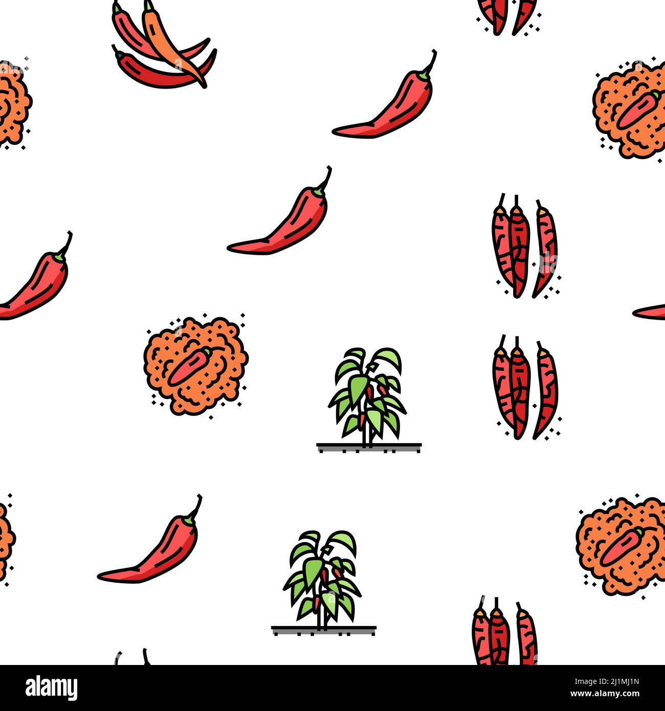 Chili Spicy Natural Vegetable Vector Seamless Pattern Stock Vector ...