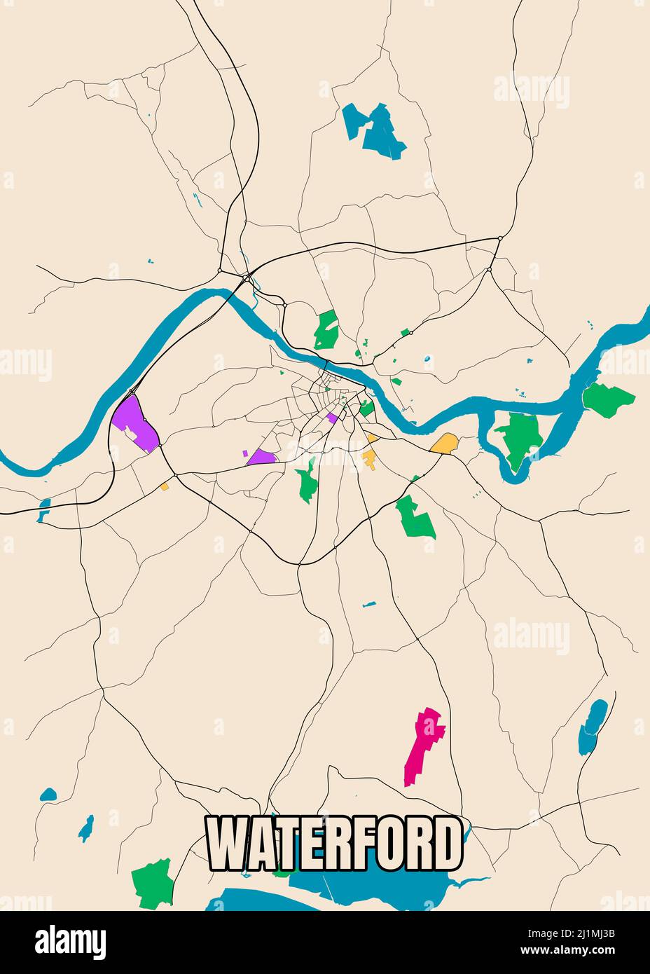 Detailed city map Waterford, Ireland. Data From OpenStreetMap Stock ...