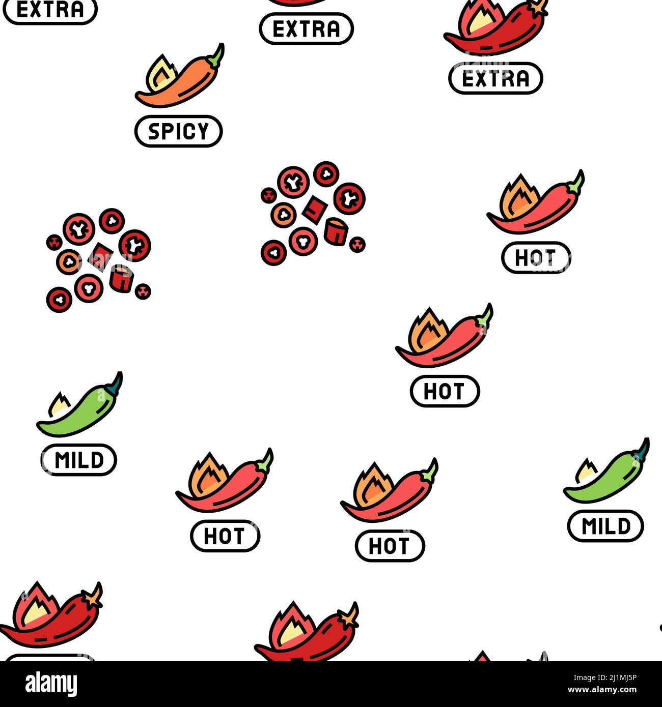 Chili Spicy Natural Vegetable Vector Seamless Pattern Stock Vector ...