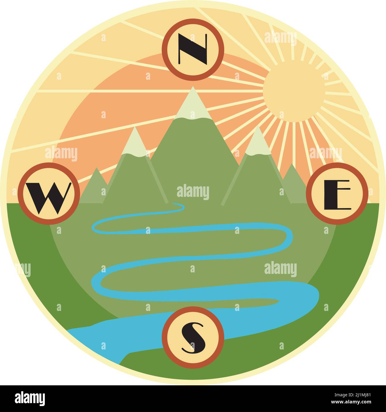 Compass Rose with mountain landscape Stock Vector Image & Art - Alamy