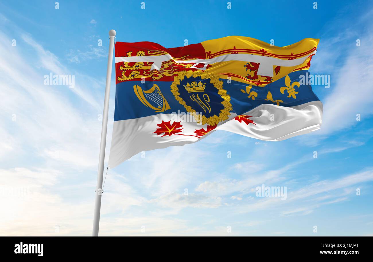 flag of Royal Standard of Prince William , Canada at cloudy sky ...