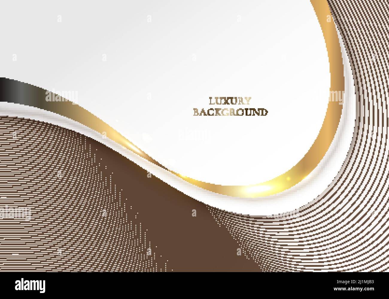 Abstract elegant white and brown wave shape with 3D golden curved ...