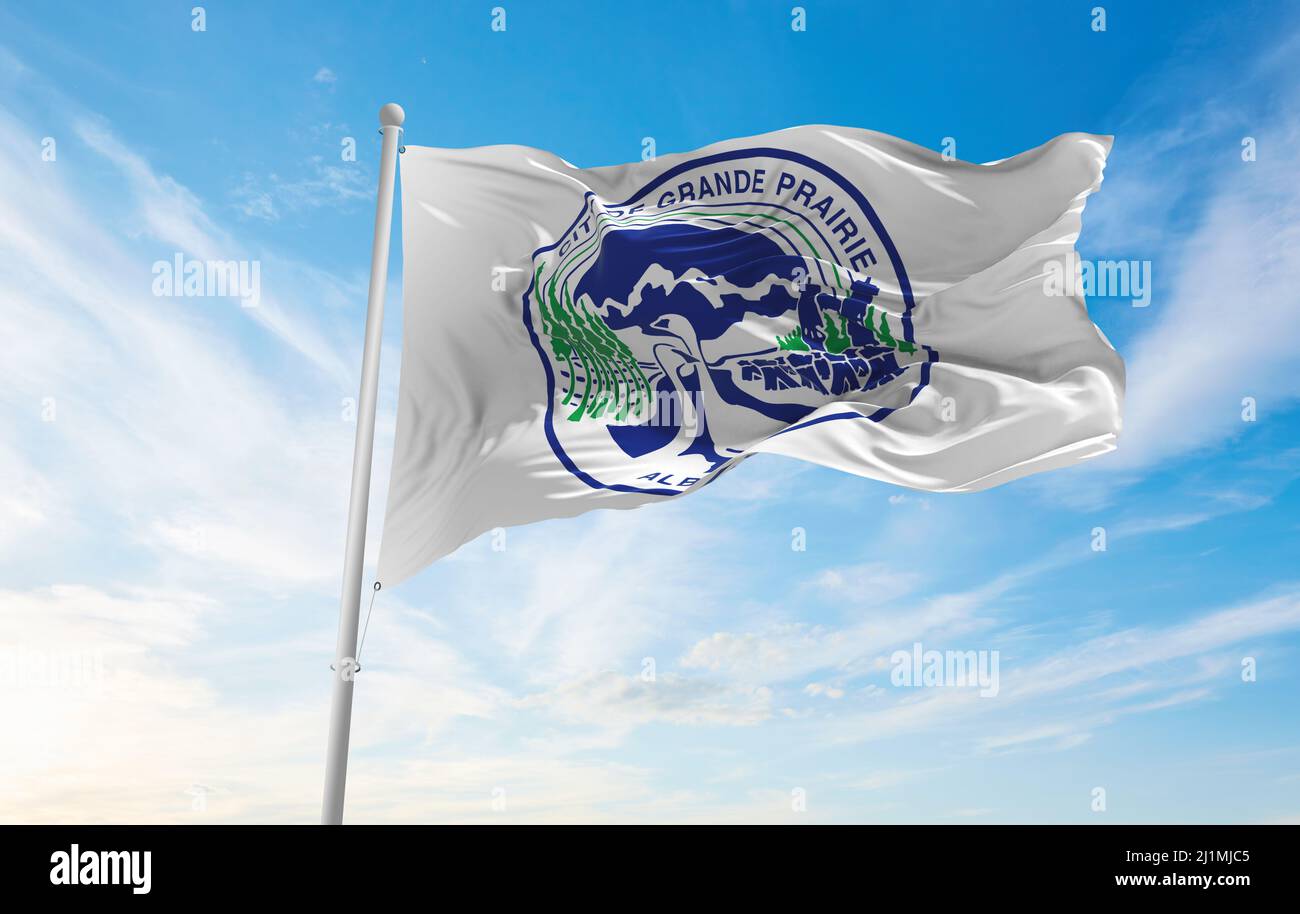 flag of Seal of Grande Prairie, Alberta , Canada at cloudy sky ...