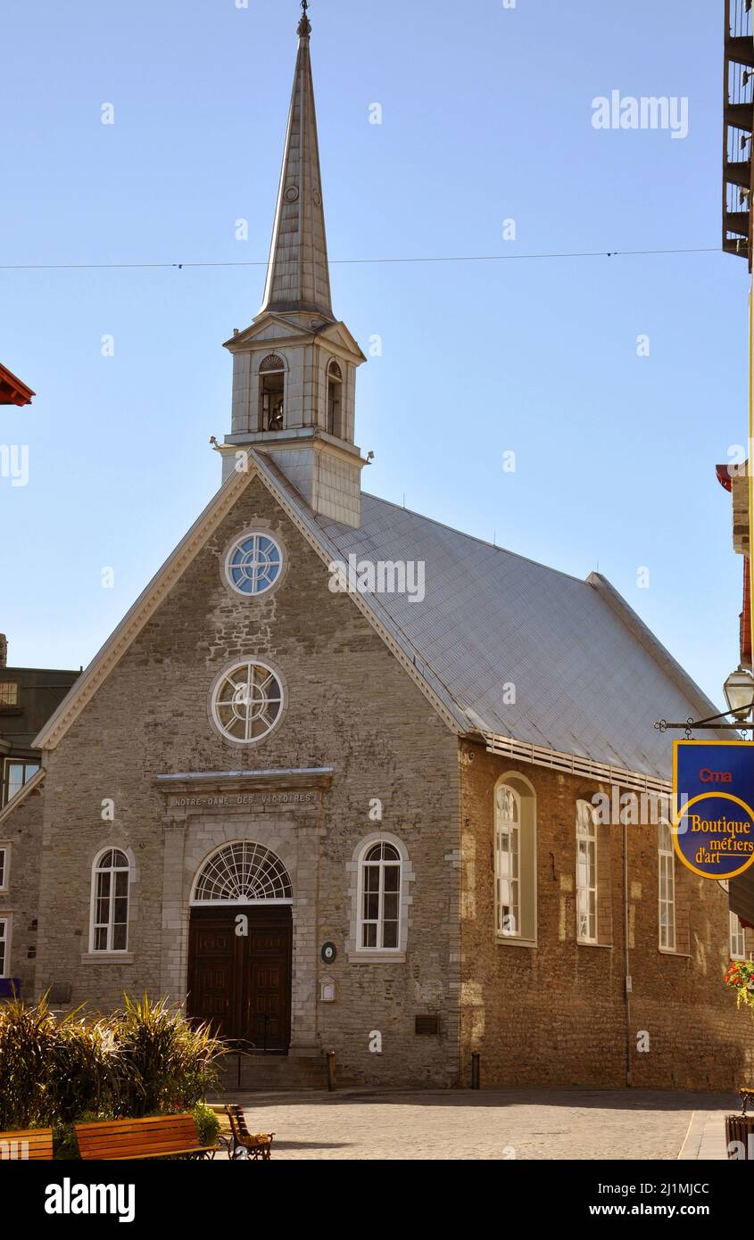 Notre-Dame-des-Victoires church front facade in Old Quebec City, Quebec ...