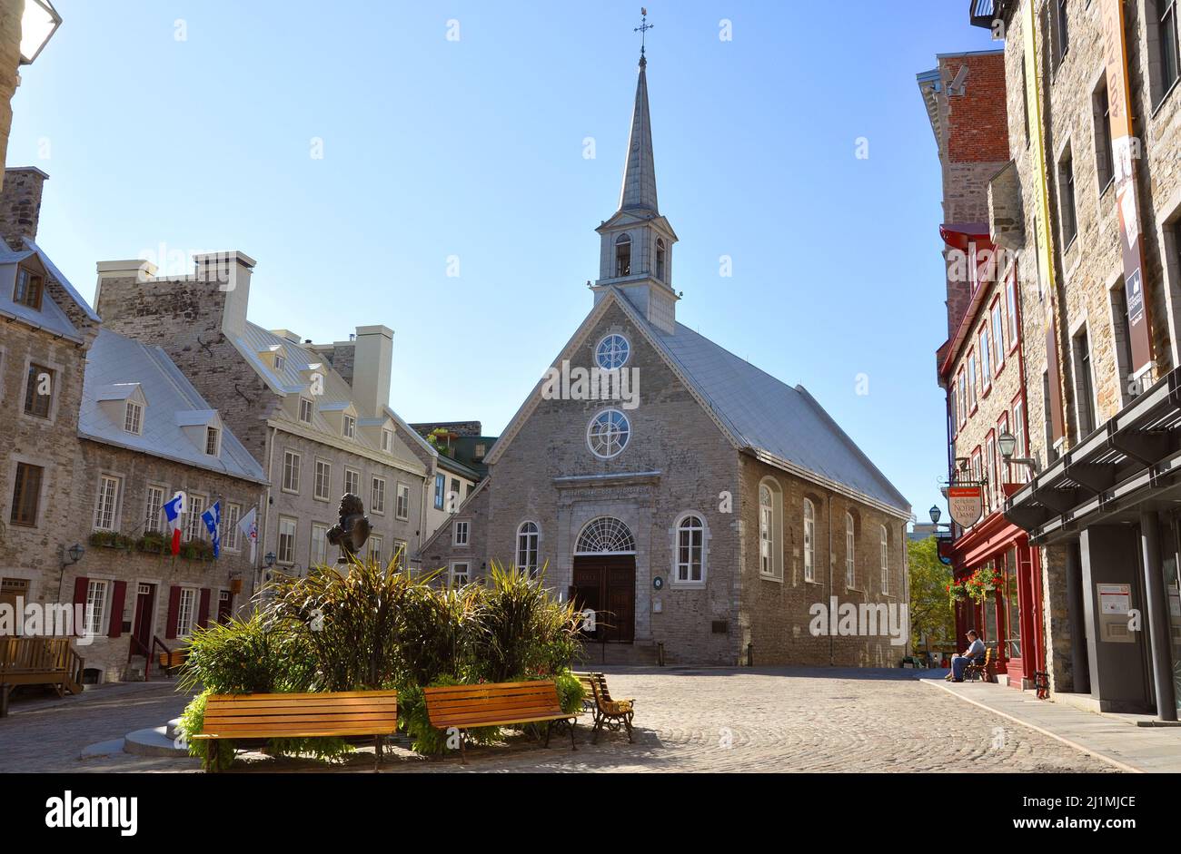 Notre-Dame-des-Victoires church front facade in Old Quebec City, Quebec ...