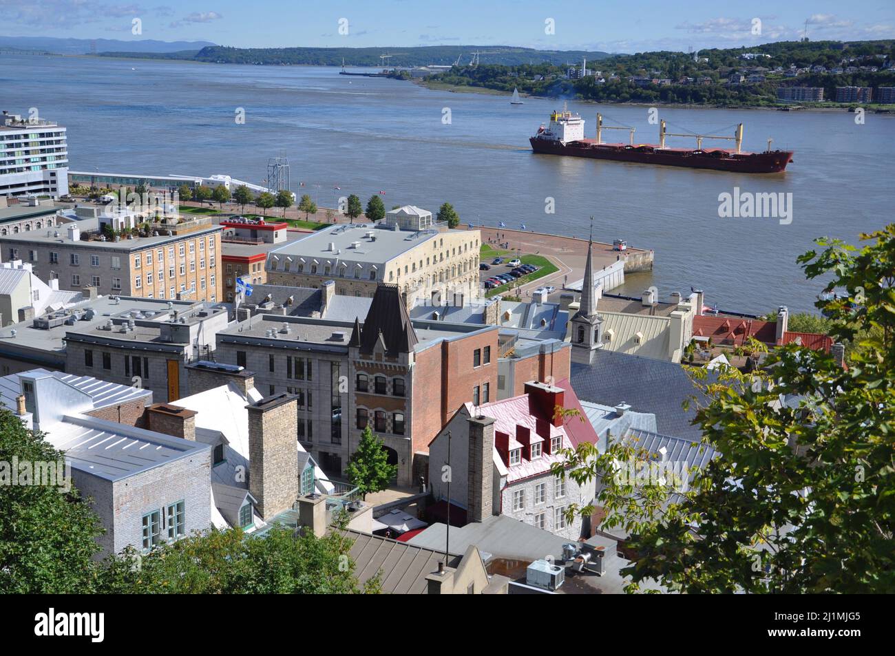 Aerial view of Lower Town (Basse-Ville) and St. Lawrence River in ...