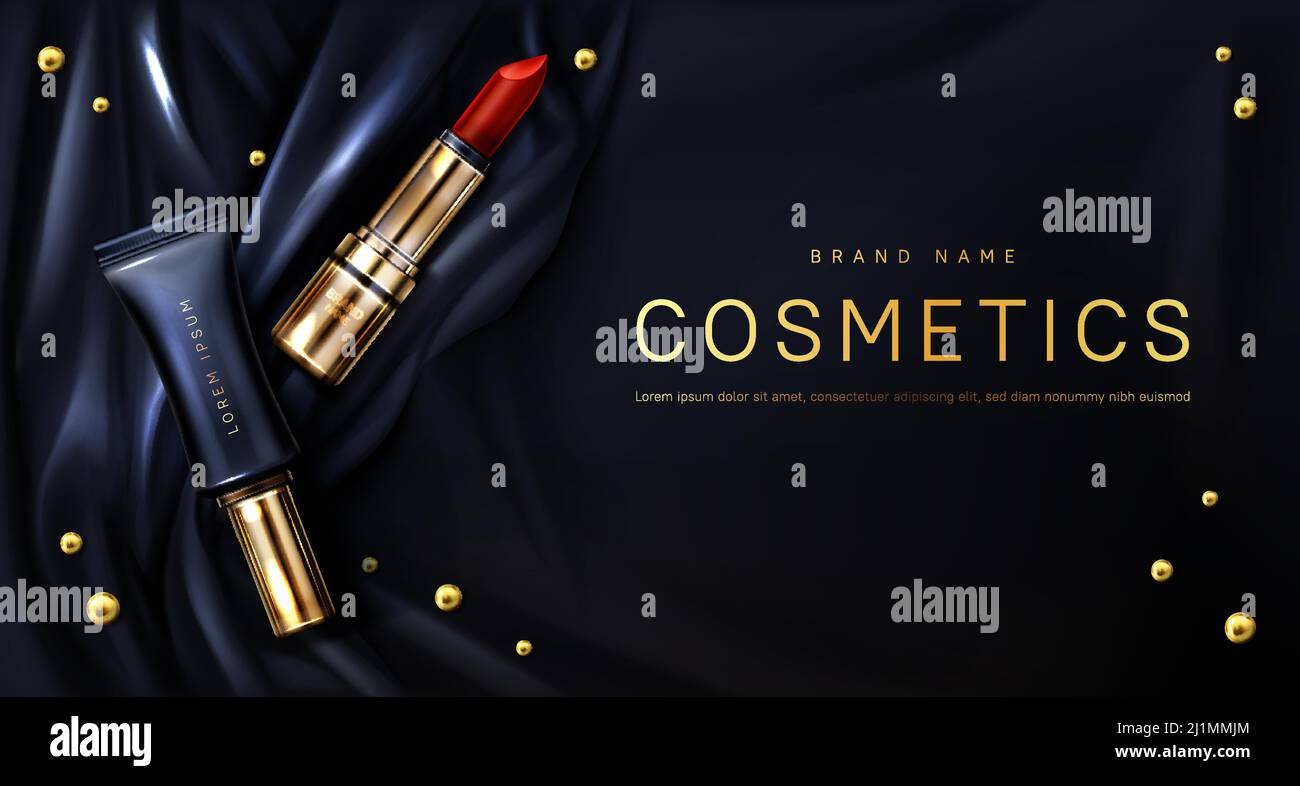 Lipstick cosmetics make up beauty product ad banner. Red rouge and ...