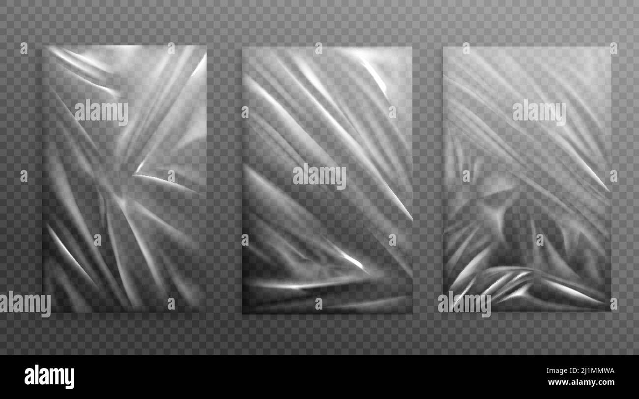 Stretched cellophane banner, realistic crumpled or folded texture ...