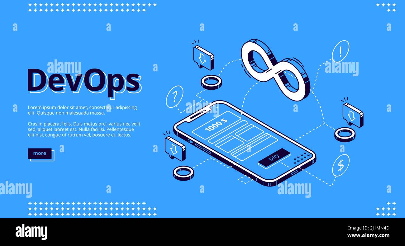 DevOps banner. Concept of development operations, communication of ...