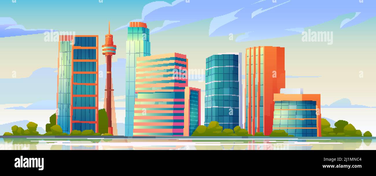 Urban cityscape panoramic banner vector cartoon illustration with ...
