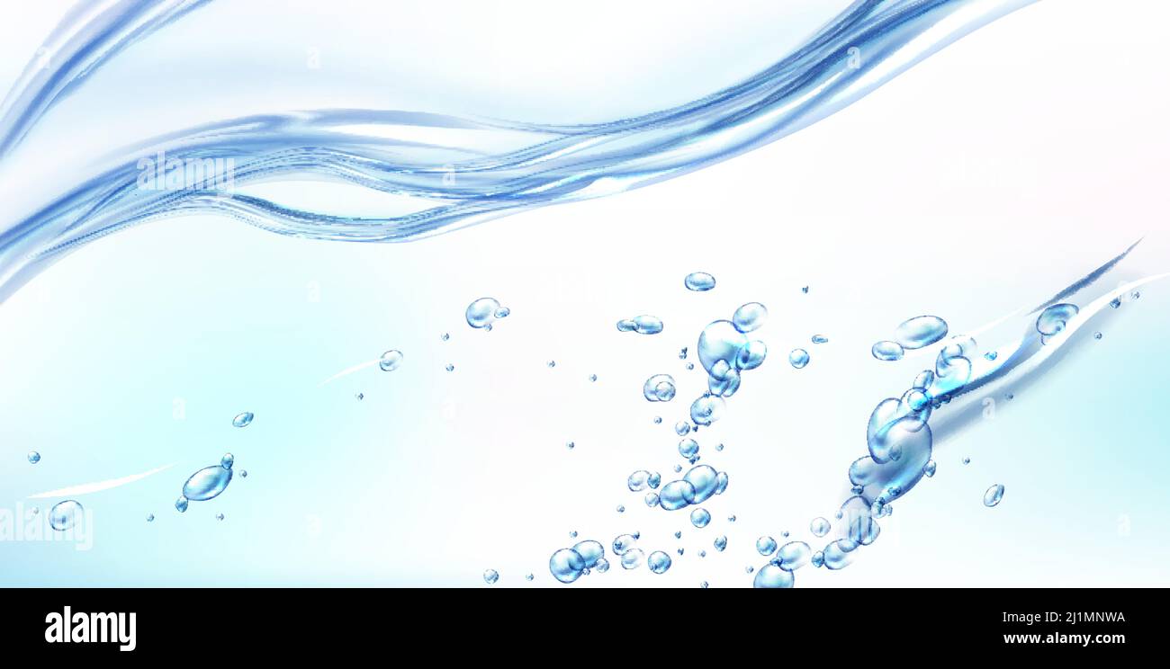 Fresh clean water flowing wave with bubbles and drops. Vector ...