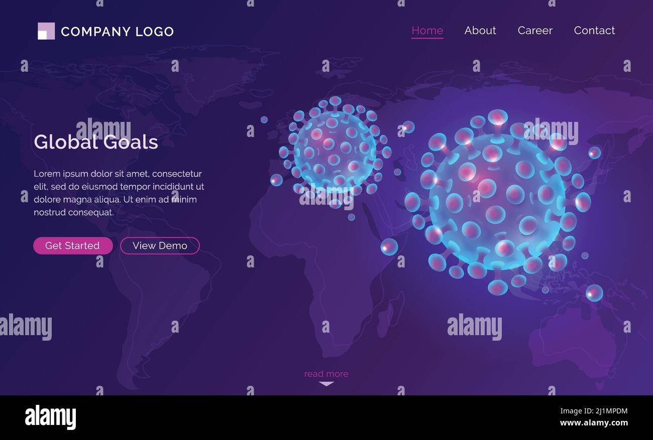 Coronavirus pandemic isometric landing page. Covid 19 cells on world ...