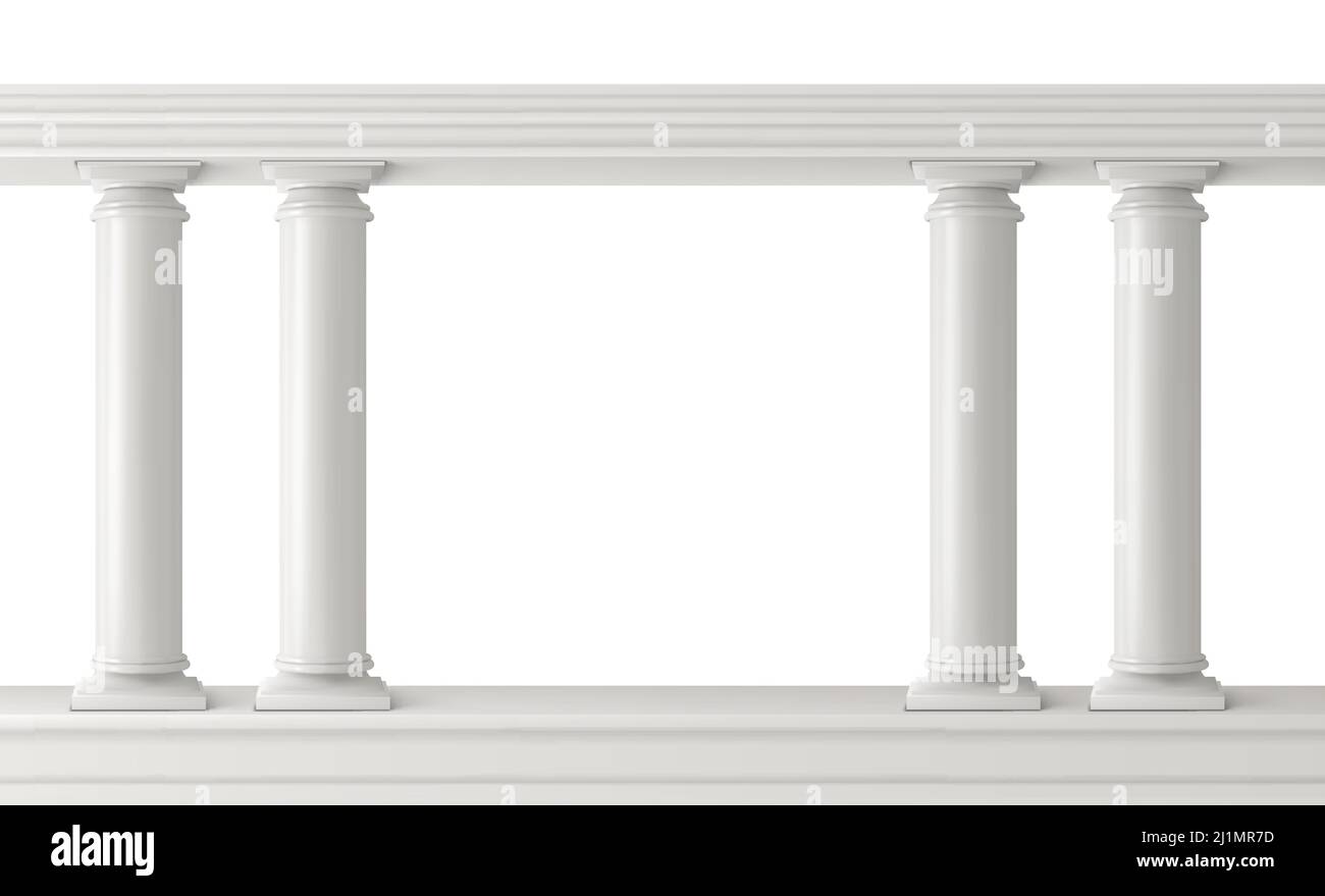 Antique columns, stone pillars frame balustrade isolated. Ancient ...